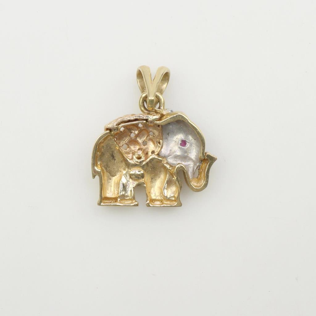 14kt Gold Tri-color Pink Stone Elephant Pendant | Property Room