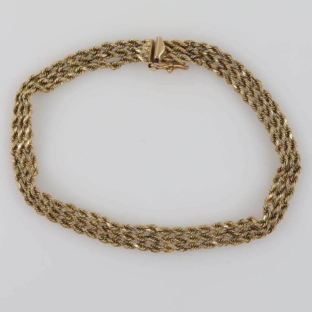 14kt Gold Tri-strand Rope Chain Bracelet | Property Room
