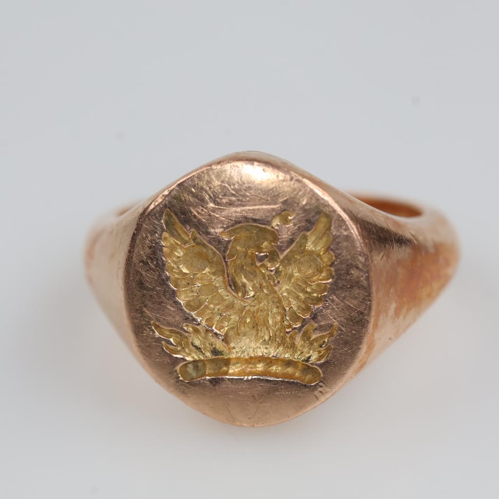 14kt Gold Two-tone Phoenix Signet Ring | Property Room
