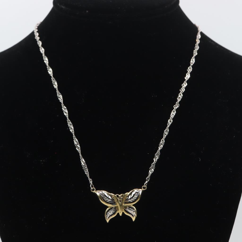 14kt Gold Two-tone Singapore Chain Butterfly Necklace | Property Room