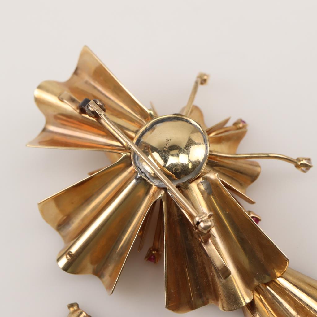 14kt Gold White And Red Spinel Fan Pin | Property Room