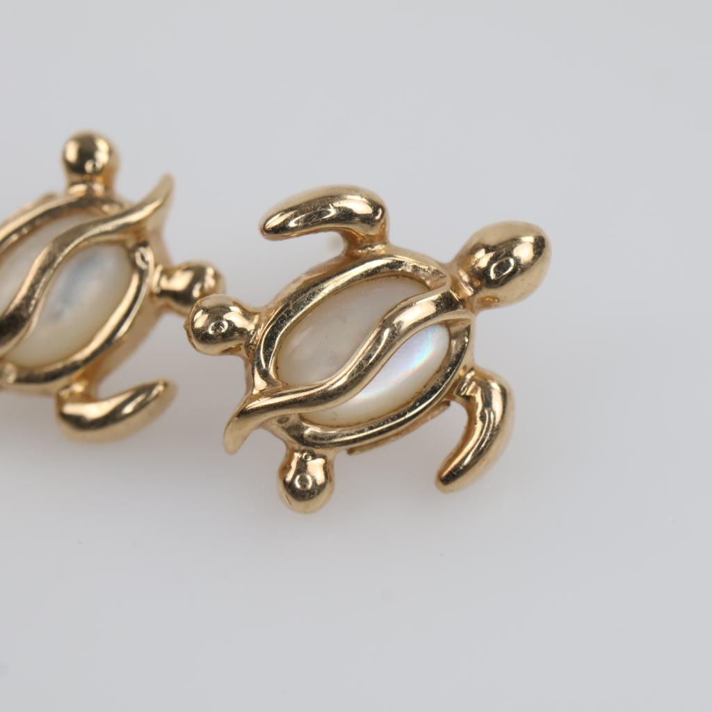 14kt Gold White Stone Turtle Earrings | Property Room