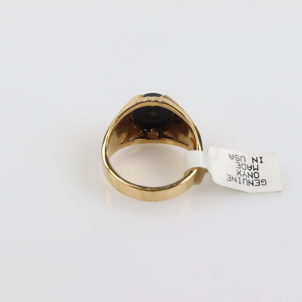 14kt GP Diamond Black Stone Signet Ring | Property Room
