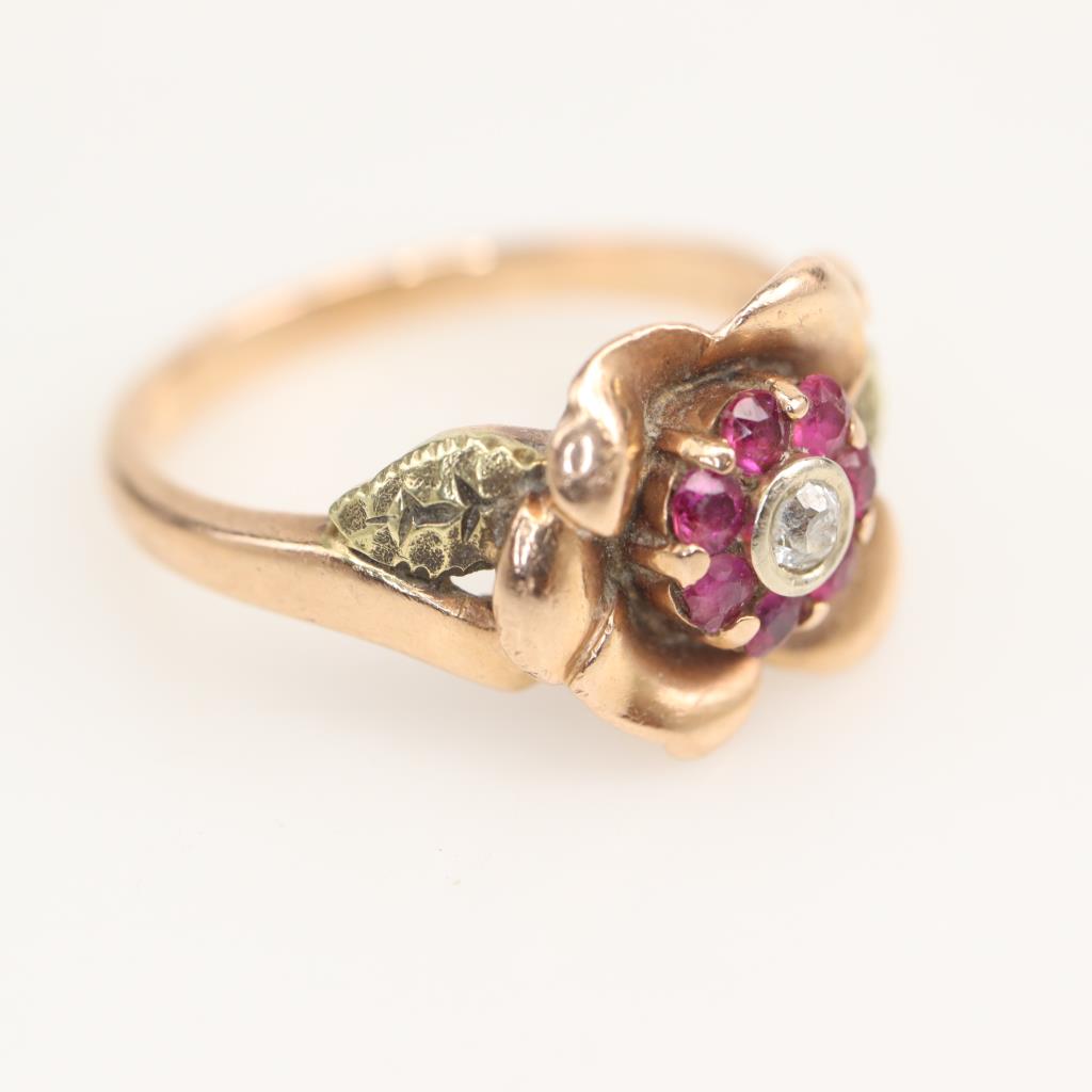 14kt Rose Gold Diamond Ruby Flower Ring | Property Room
