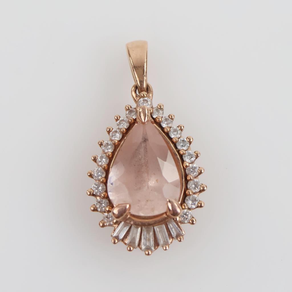 14kt Rose Gold Pink Stone Diamond Pendant | Property Room