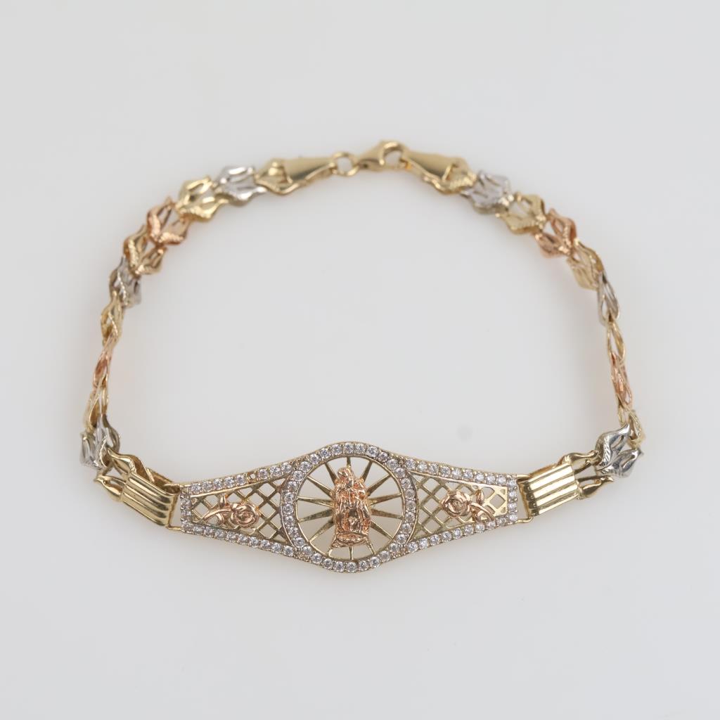 14kt Tri Color Gold Clear Stone Religious Bracelet | Property Room