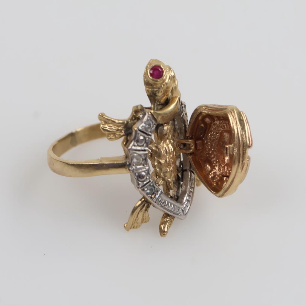 14kt Tri Colored Gold Clear And Red Stone Open Back Turtle Ring ...