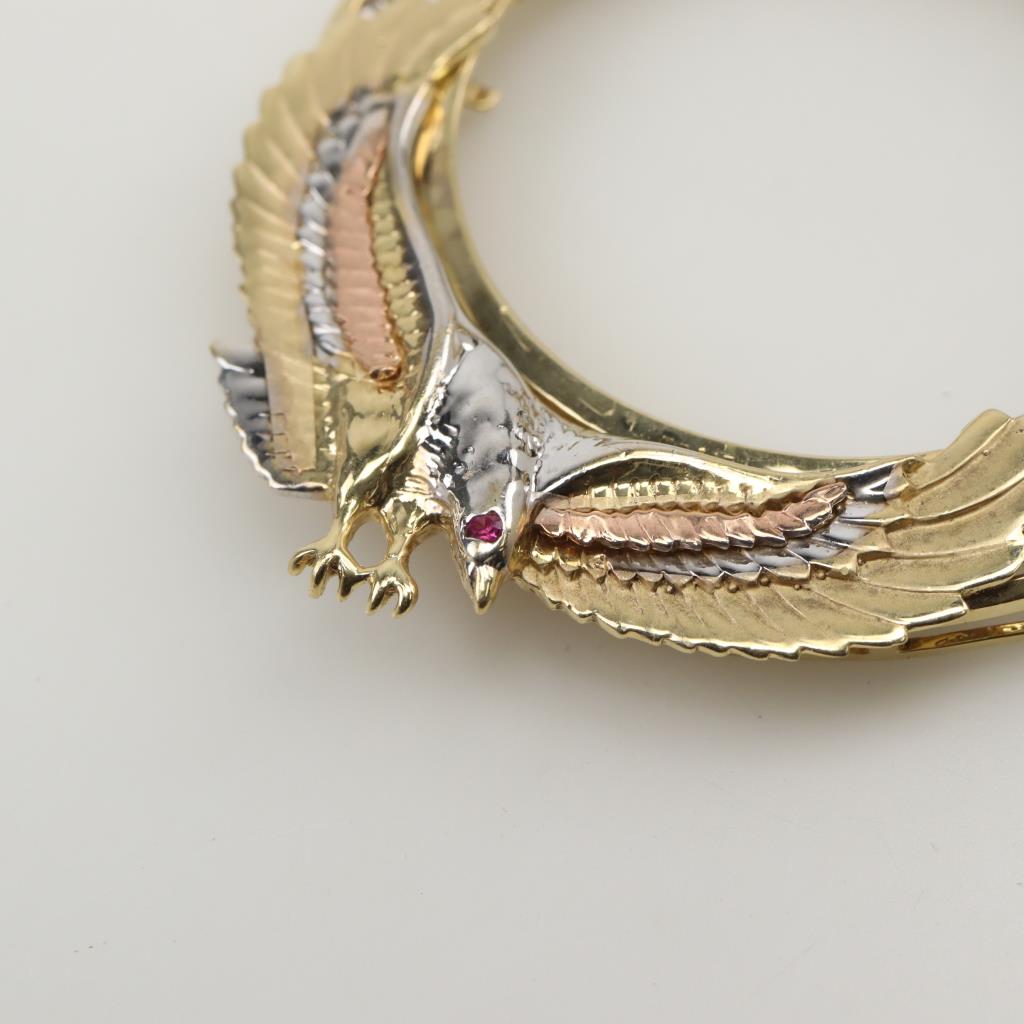 14kt Tri Colored Gold Cubic Zirconia And Ruby Eagle Coin Holder Pendant | Property Room