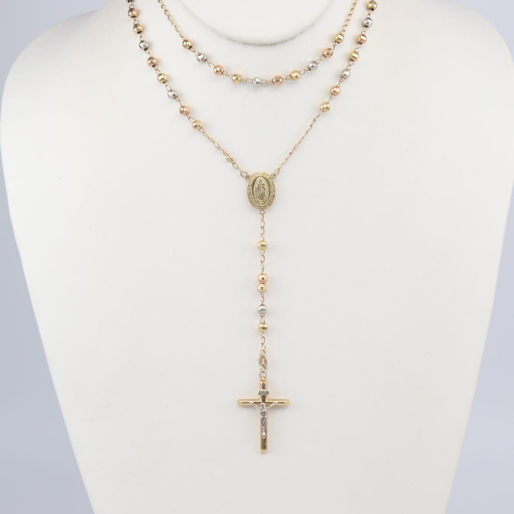14kt Tri-color Gold Beaded Rosary Necklace | Property Room