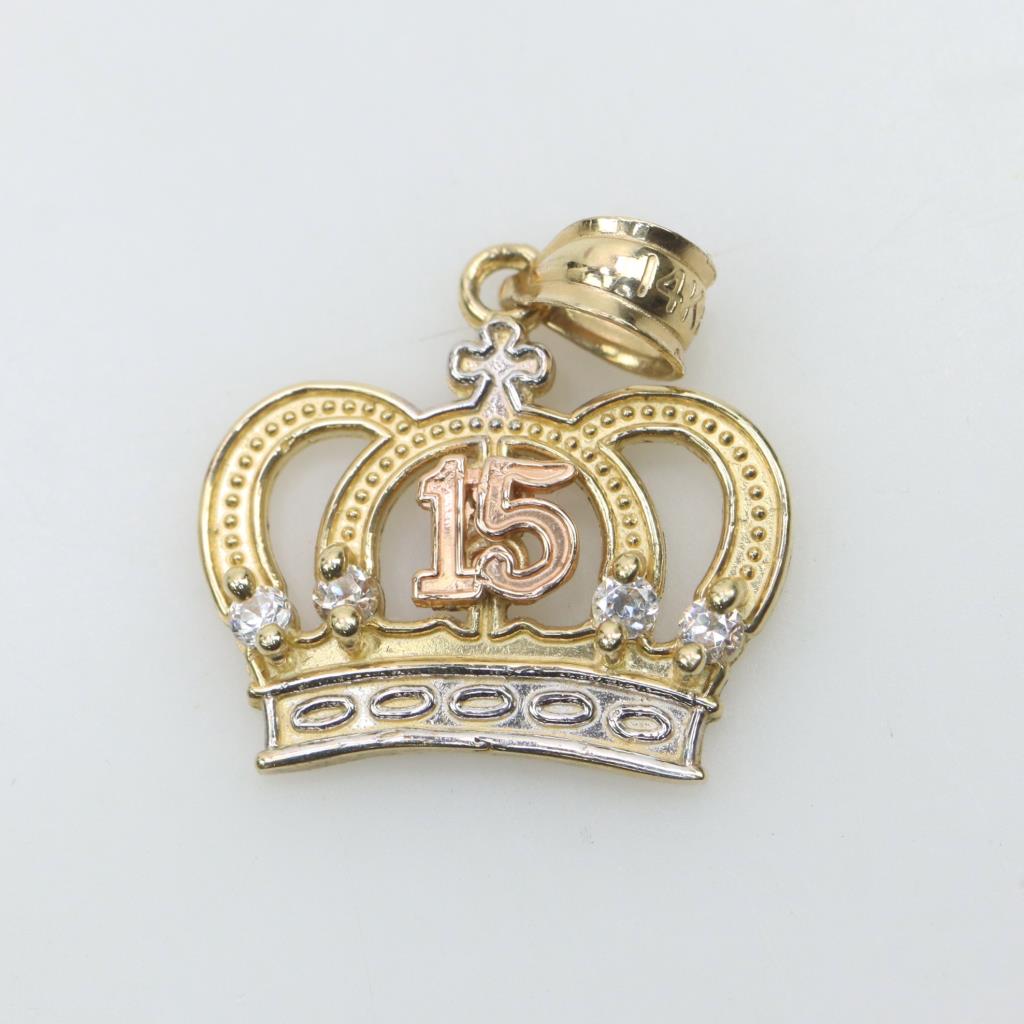 14kt Tri-Color Gold Crown Clear Stone Pendant | Property Room