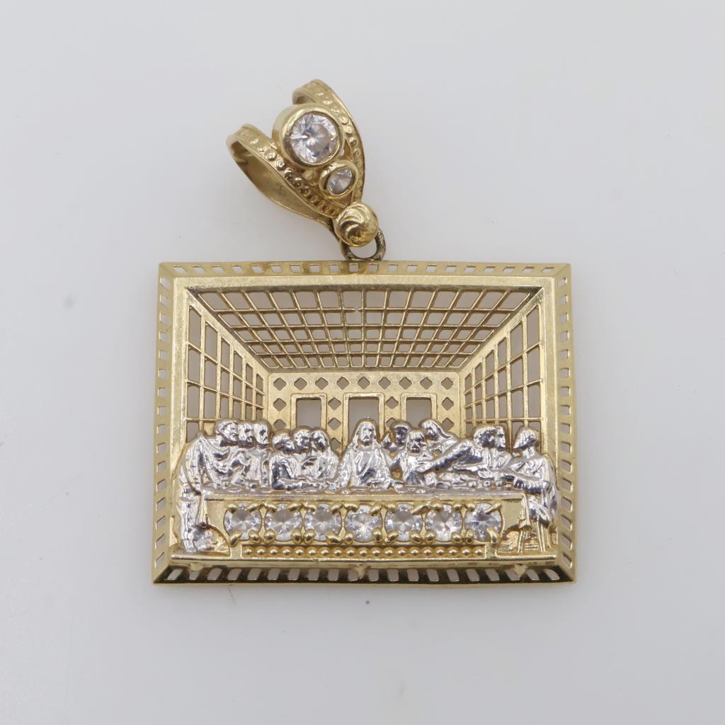 14kt Two Tone Gold Clear Stone Religious Pendant | Property Room