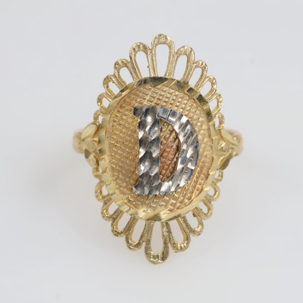 14kt Two Tone Gold "D" Initial Ring | Property Room