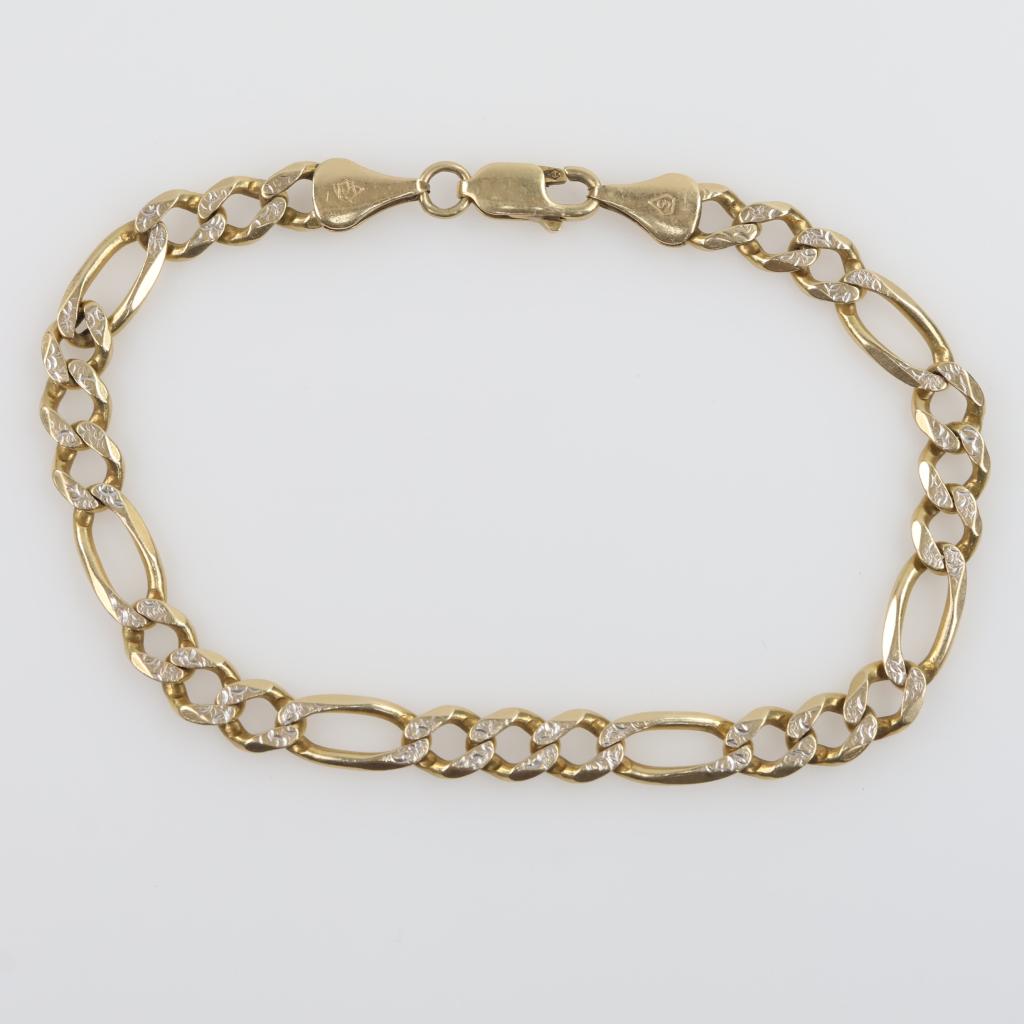 14kt Two Tone Gold Figaro Link Bracelet | Property Room
