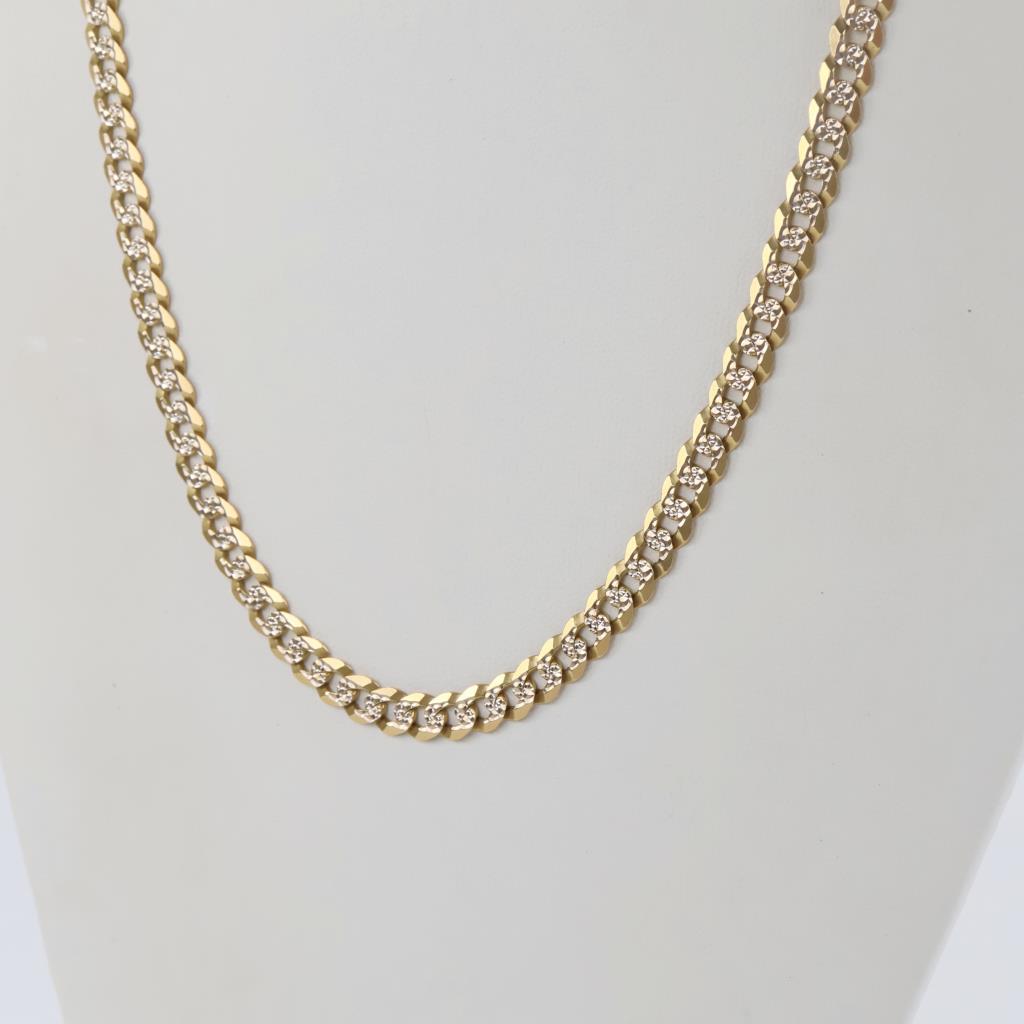 14kt Two Tone Gold Flat Curb Decorated Link Necklace | Property Room