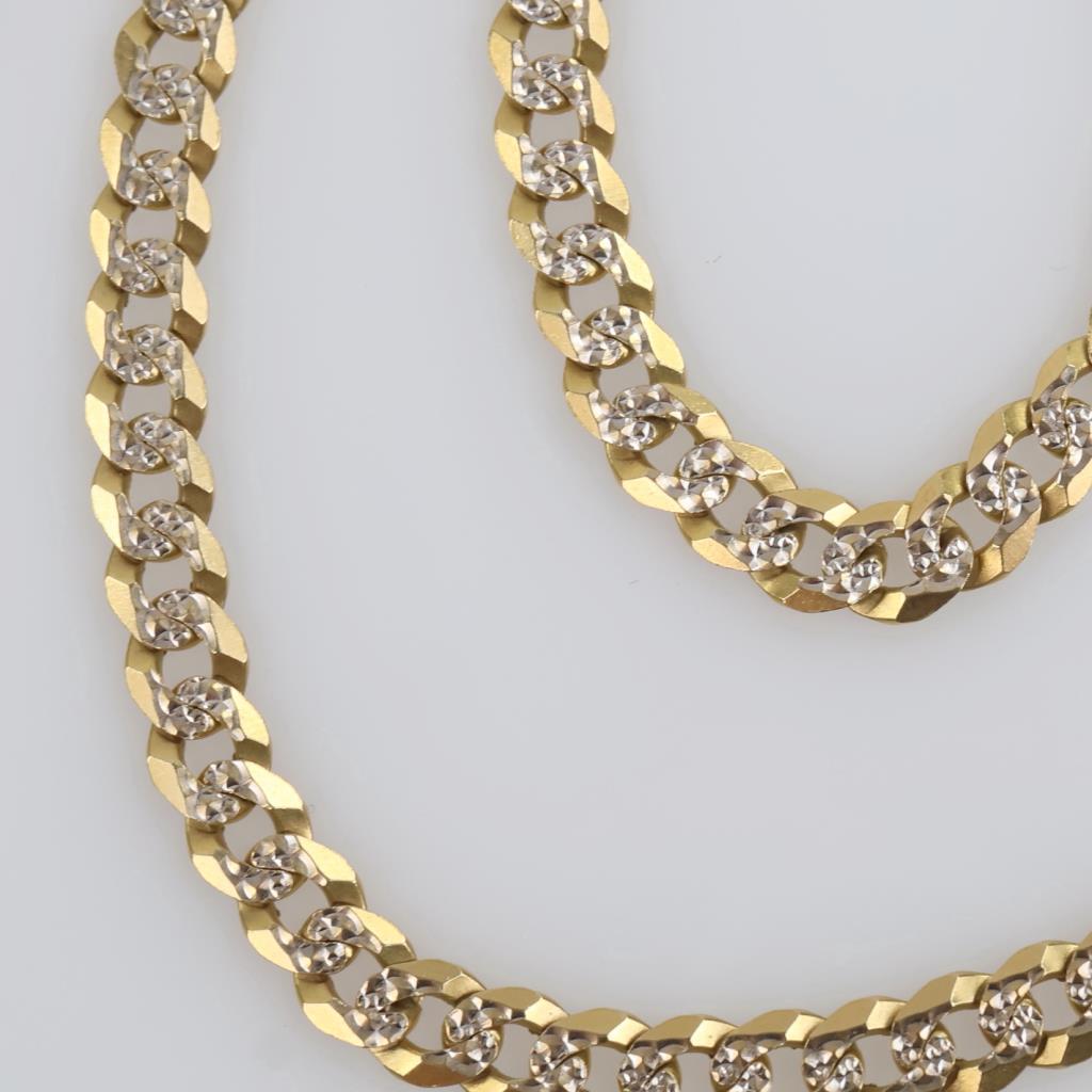 14kt Two Tone Gold Flat Curb Decorated Link Necklace | Property Room