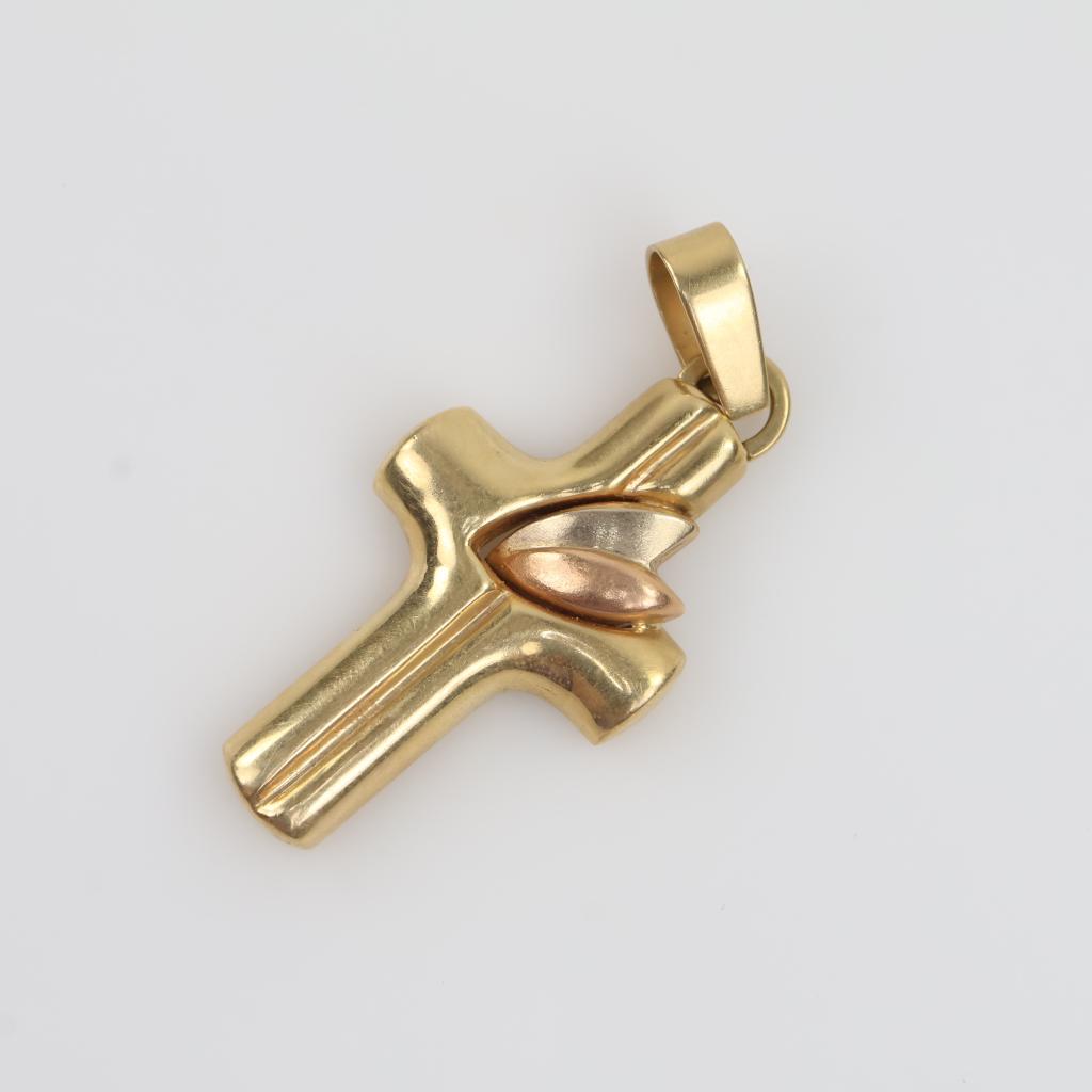 14kt Two Tone Gold Hollow Cross Pendant | Property Room