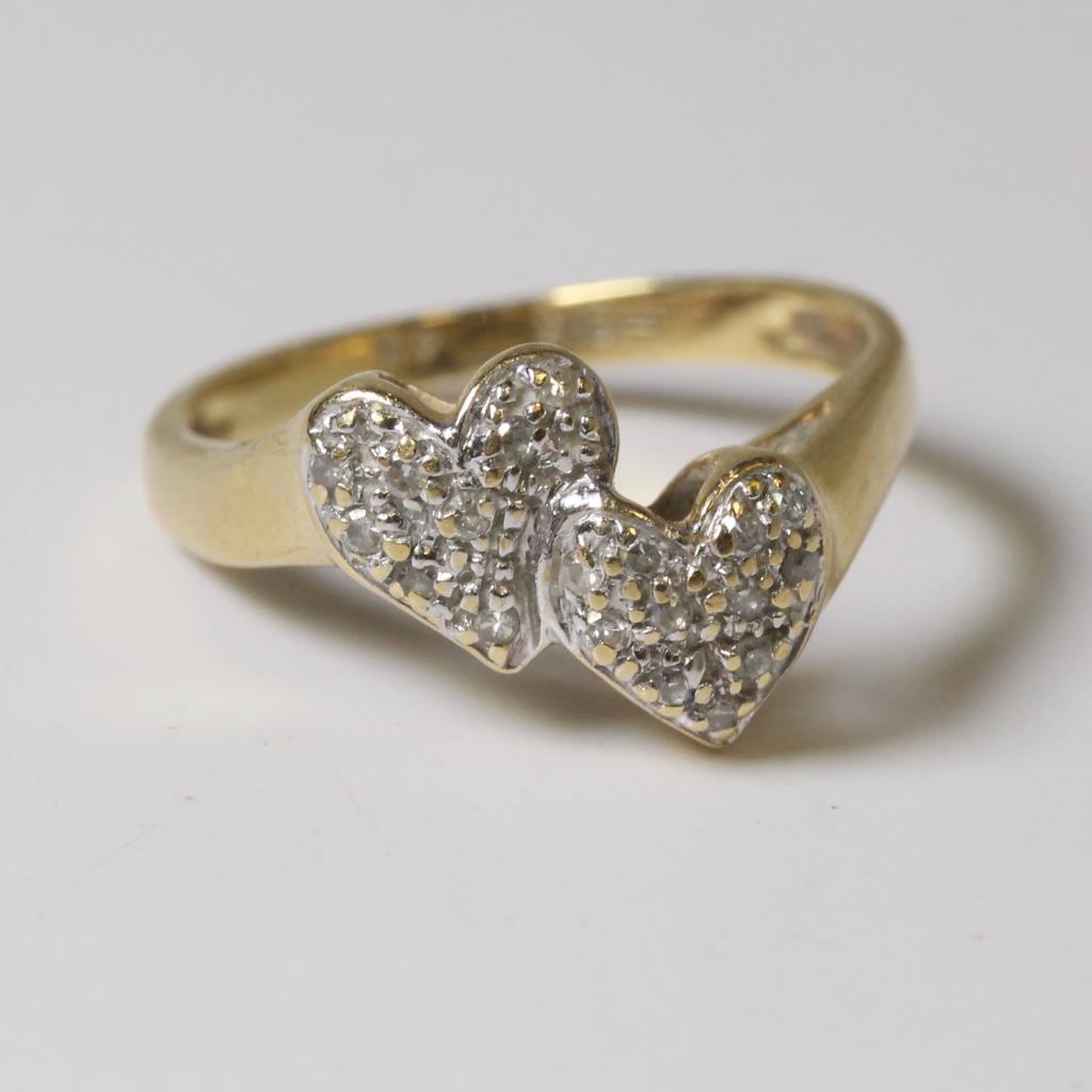 14kt Two-Tone Gold 2.15g Diamond Accented Hearts Ring | Property Room