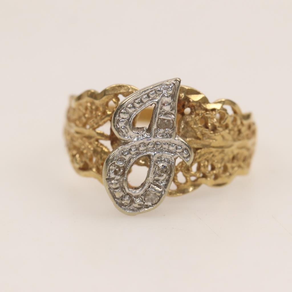 14kt Two-Tone Gold Diamond Letter Ring | Property Room