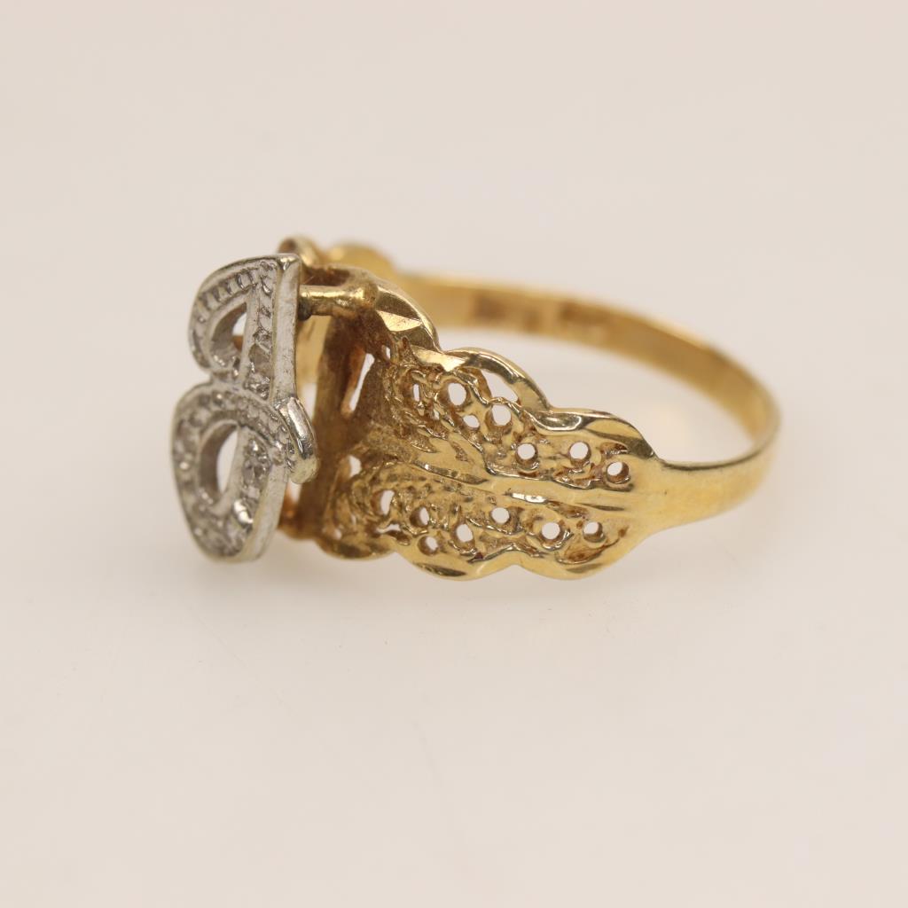 14kt Two-Tone Gold Diamond Letter Ring | Property Room