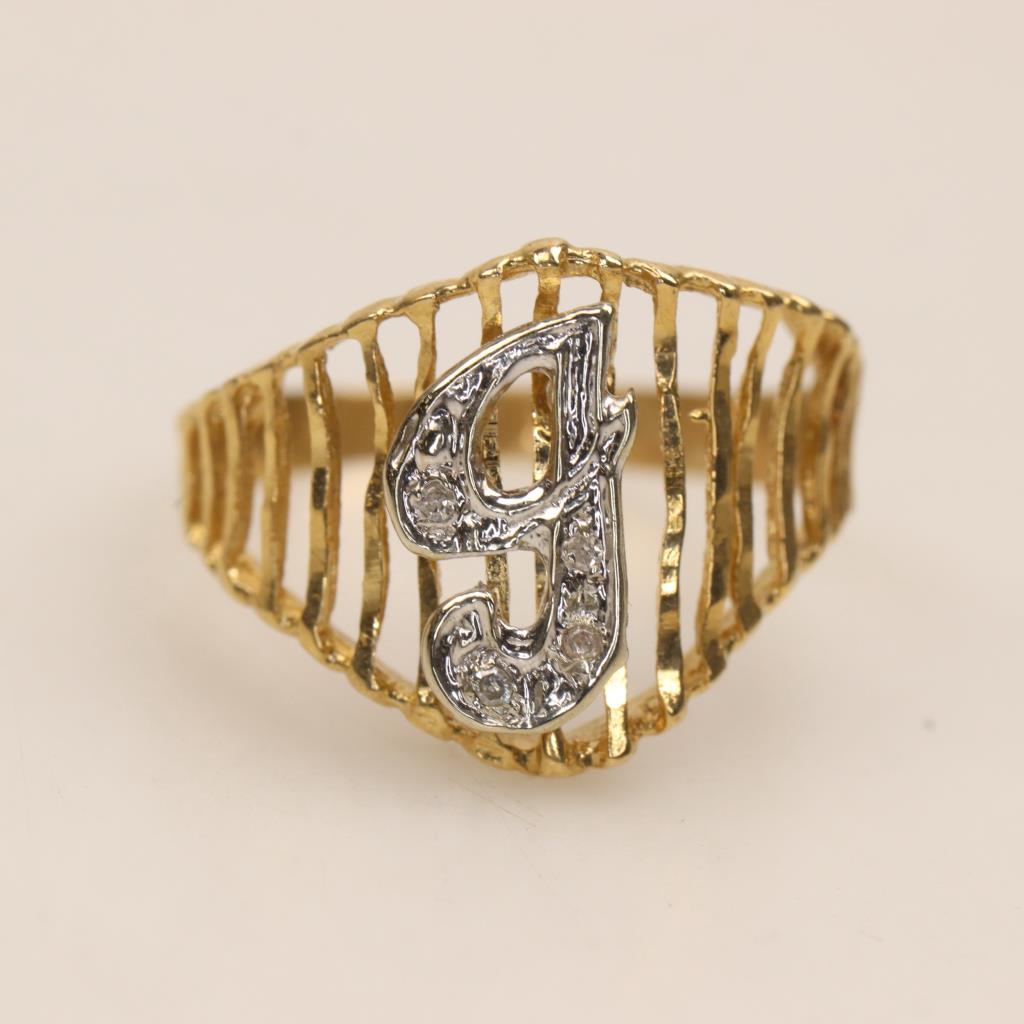 14kt Two-Tone Gold Diamond Letter Ring | Property Room