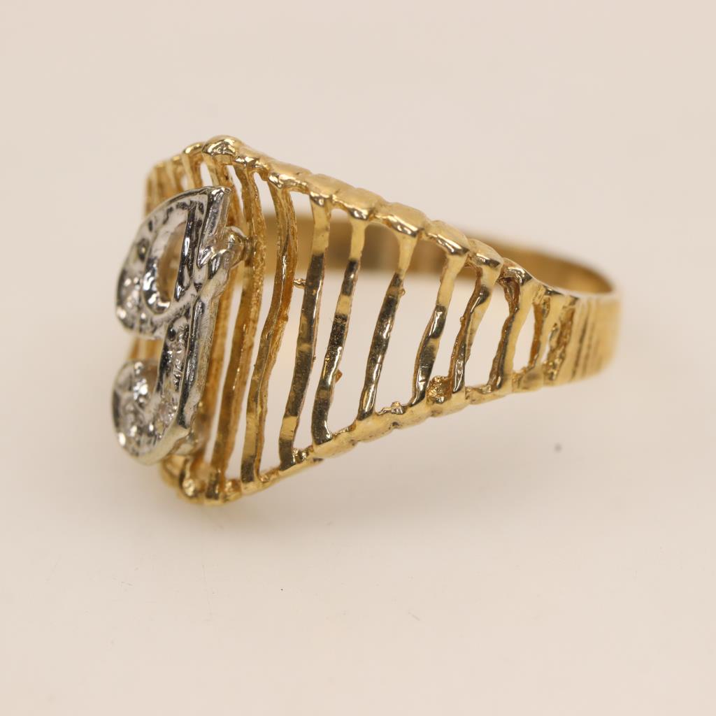 14kt Two-Tone Gold Diamond Letter Ring | Property Room