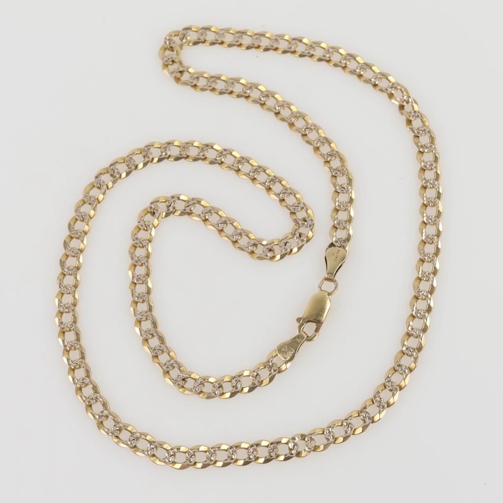 14kt Two-Tone Gold Flat Curb Chain Necklace -Evaluated By Our Certified Gemologist-AGS/GIA ...