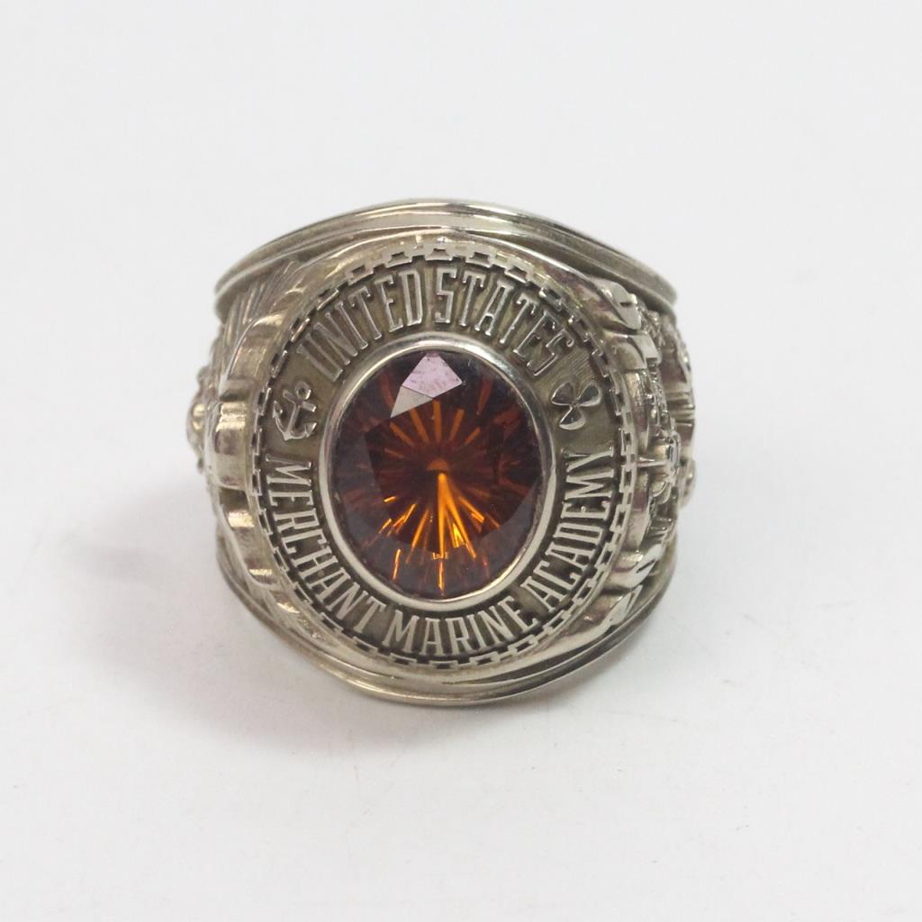 14kt White Gold 30.5g Class Ring With Orange Stone | Property Room