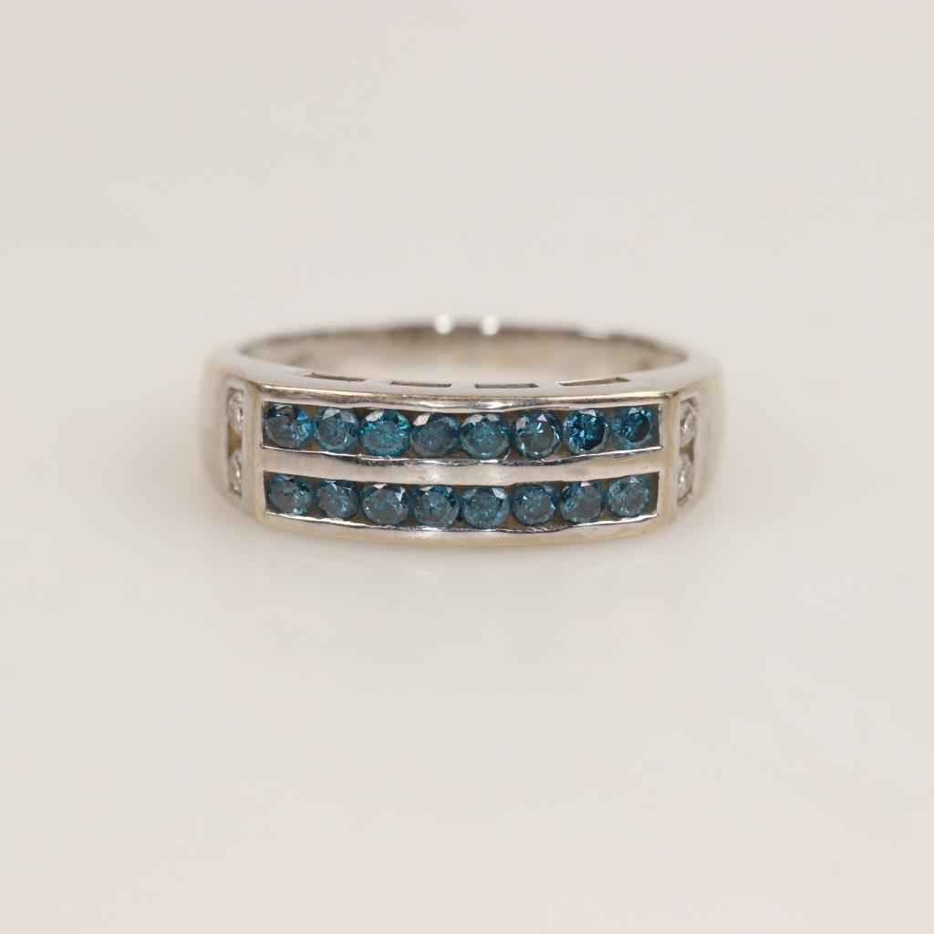 14kt White Gold Blue Stone Diamond Accent Band | Property Room