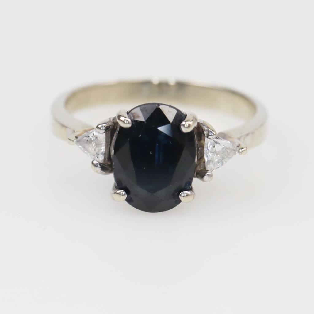 14kt White Gold Blue Stone Diamond Accent Ring | Property Room