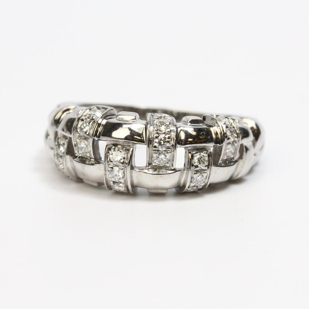 17kt White Gold 6.45g Tiffany & Co. Verrerie Anniversary Basket Weave ...