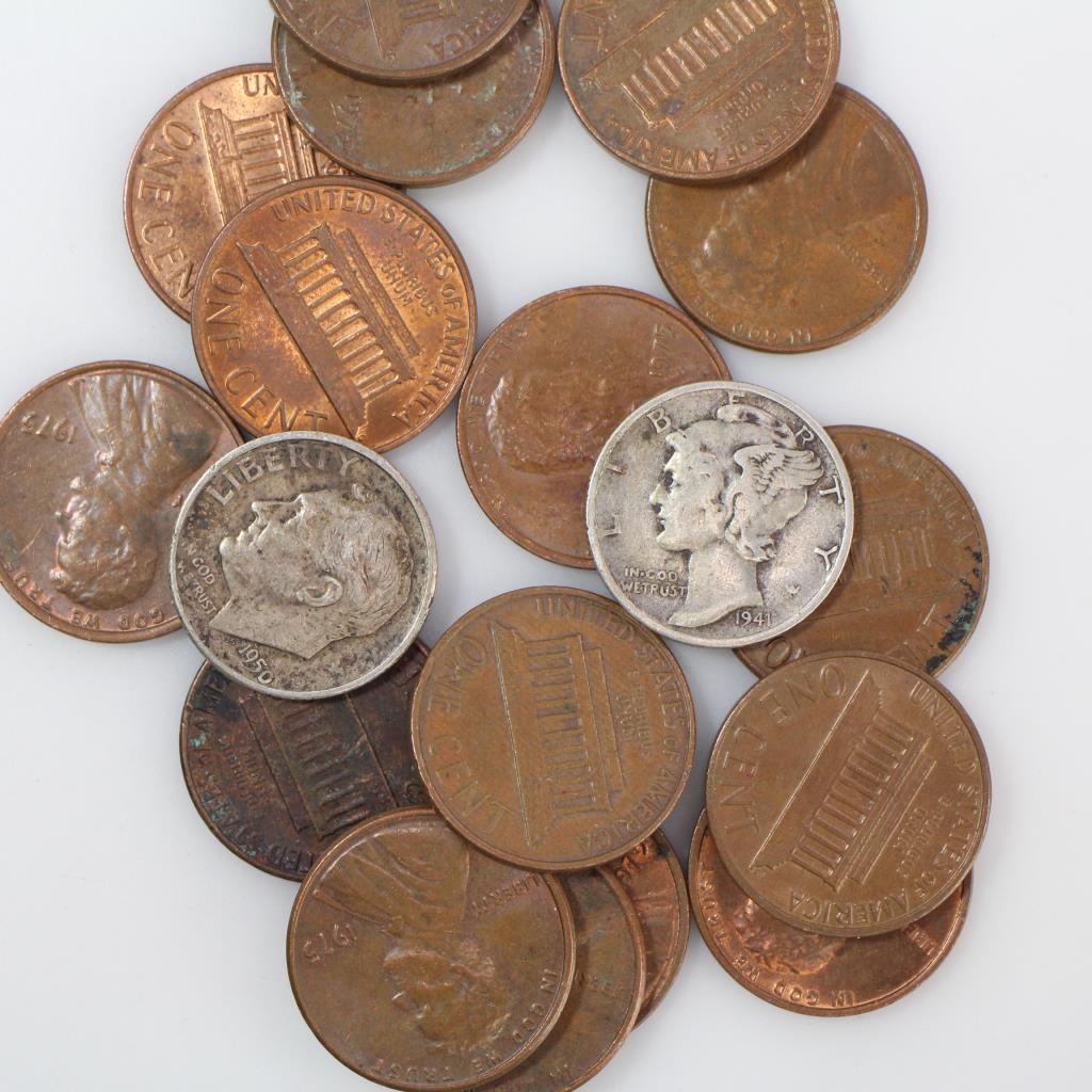 18 US Dimes And Pennies - Includes 2 Silver | Property Room