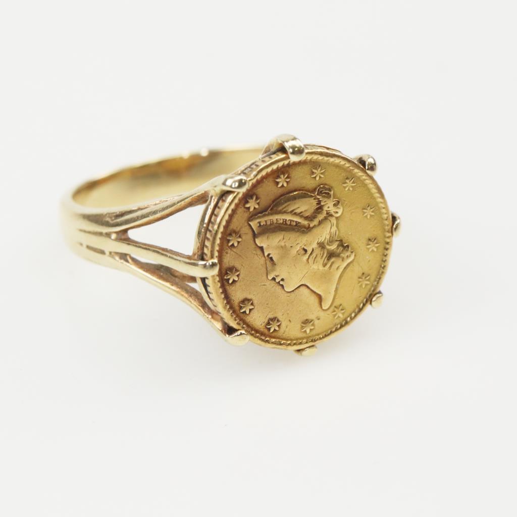 1853 US Liberty Head Gold Dollar In 14kt Gold Frame Ring | Property Room