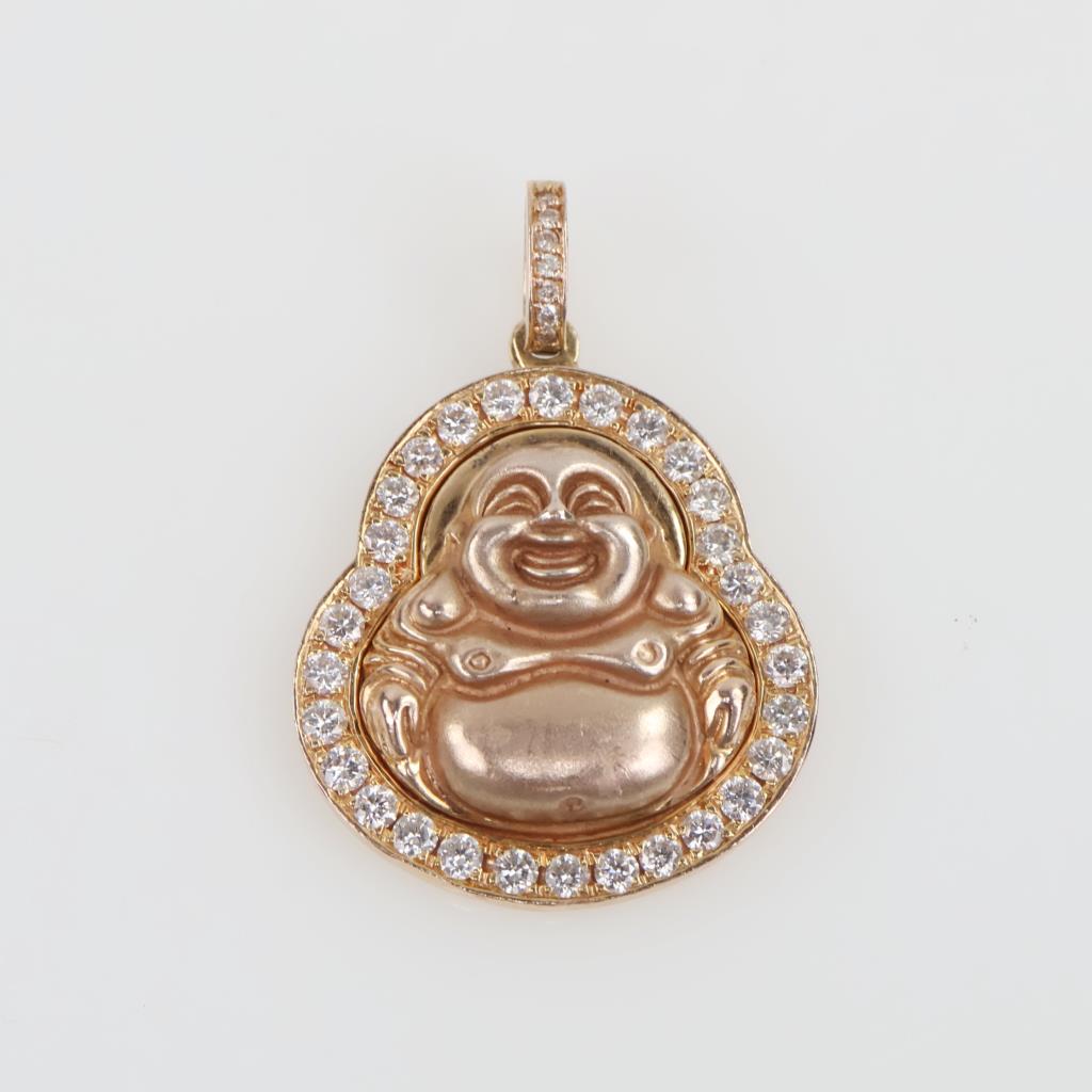 1.87cts TW Diamond 14kt Gold Buddha Pendant-Evaluated By Our Certified ...