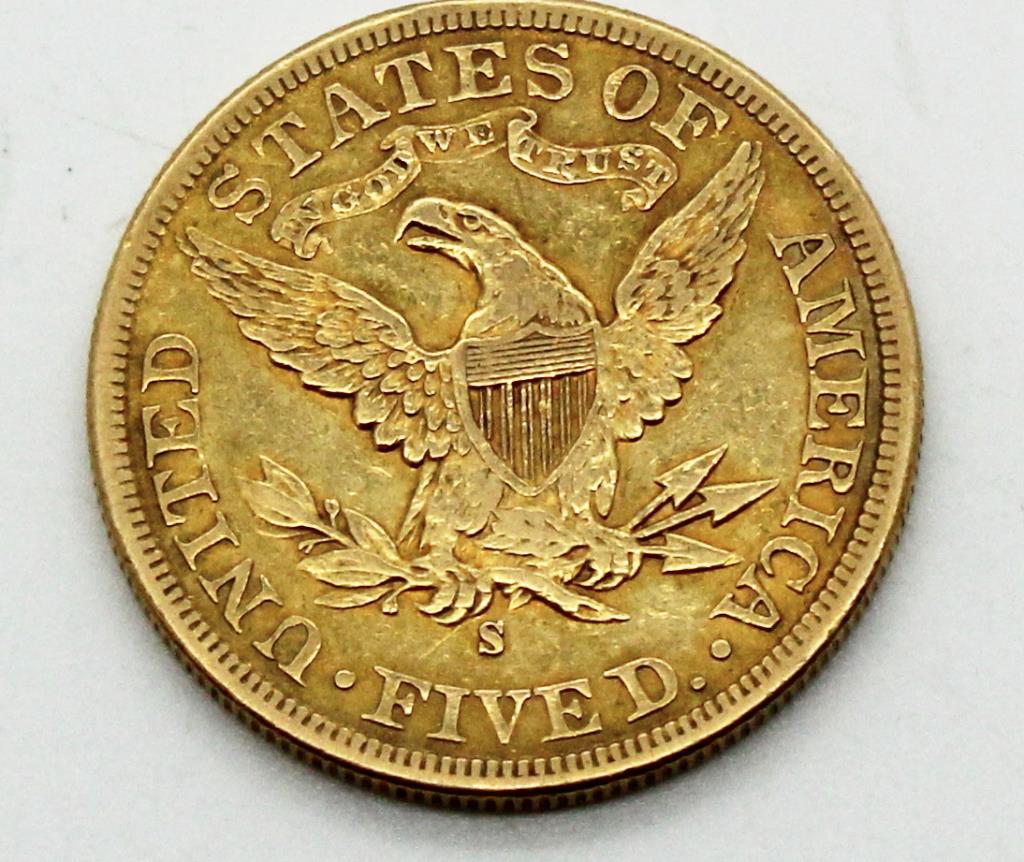1886-S .900 Gold Liberty Head Half Eagle $5 Coin | Property Room