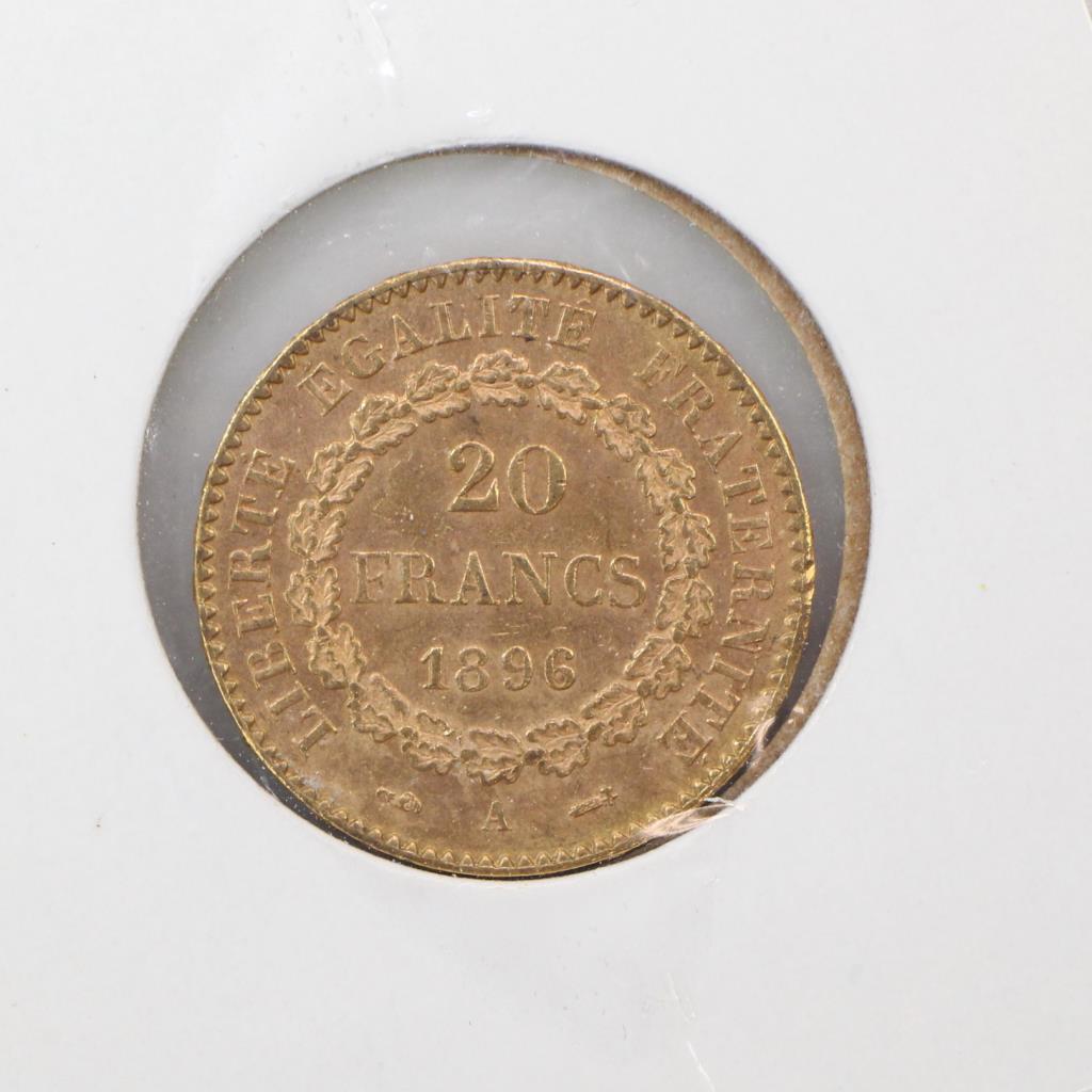 1896 22k Gold 20 Francs Coin 8.5g | Property Room
