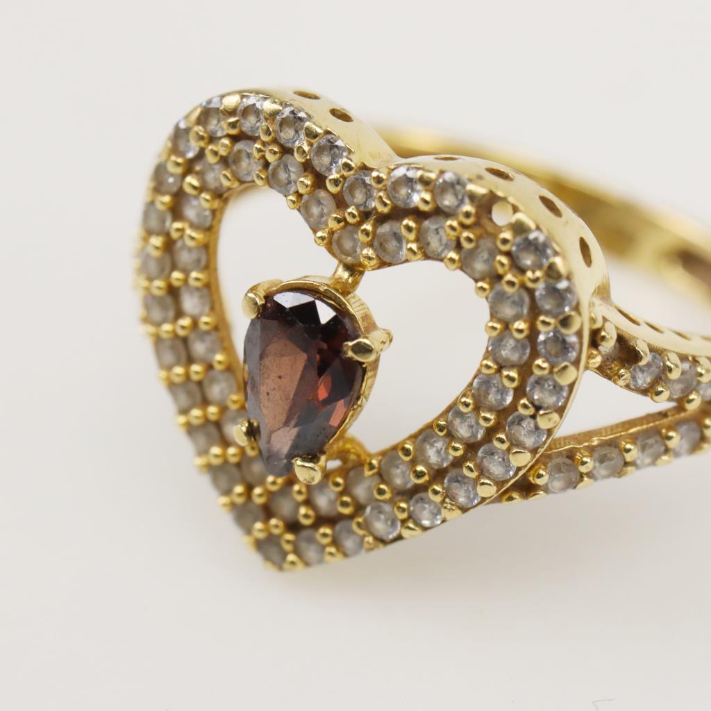 18kt Gold Clear Brown Stone Heart Ring | Property Room