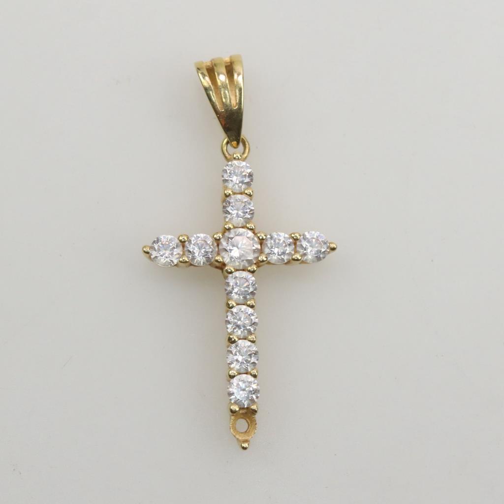 18kt Gold Clear Stone Cross Pendant | Property Room