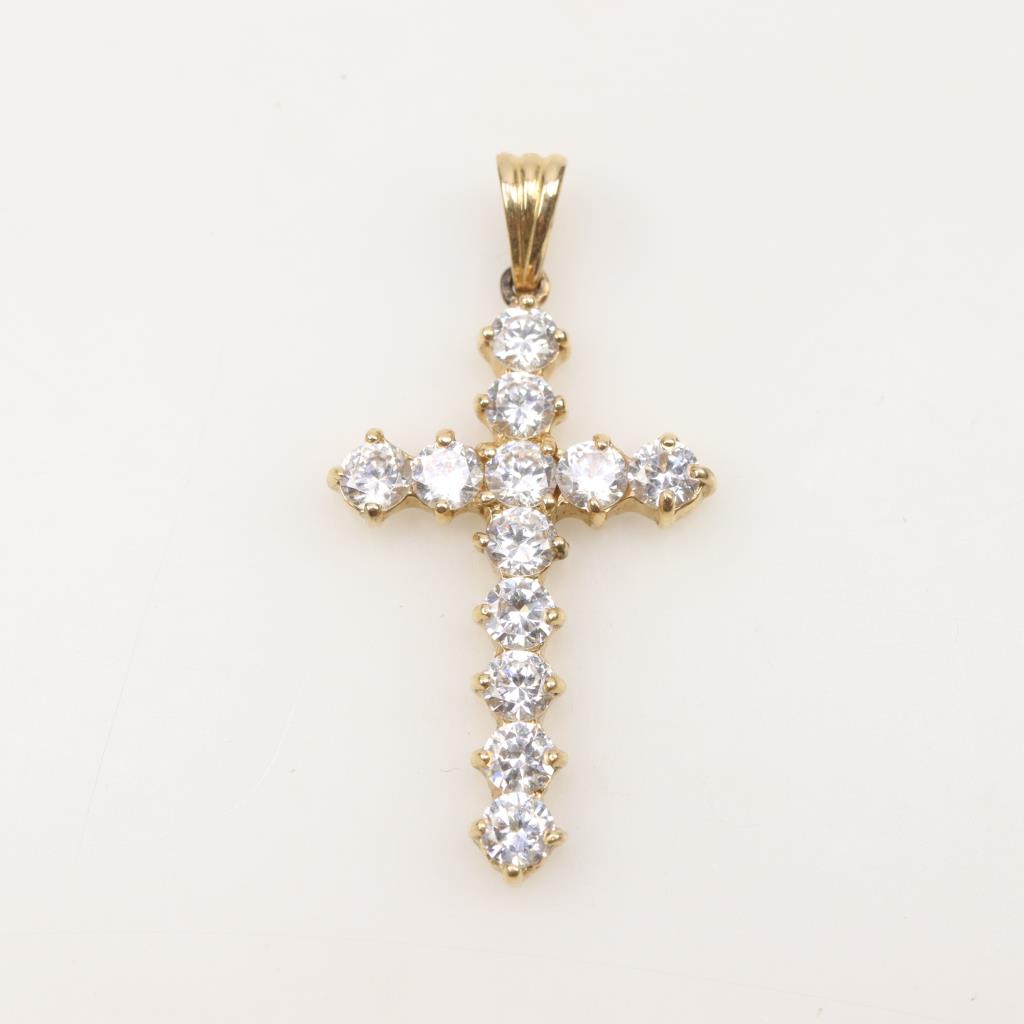 18kt Gold Clear Stone Cross Pendant | Property Room
