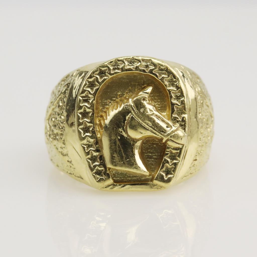 18kt Gold Horse Shoe Signet Ring-Evaluated By Our Certified Gemologist ...