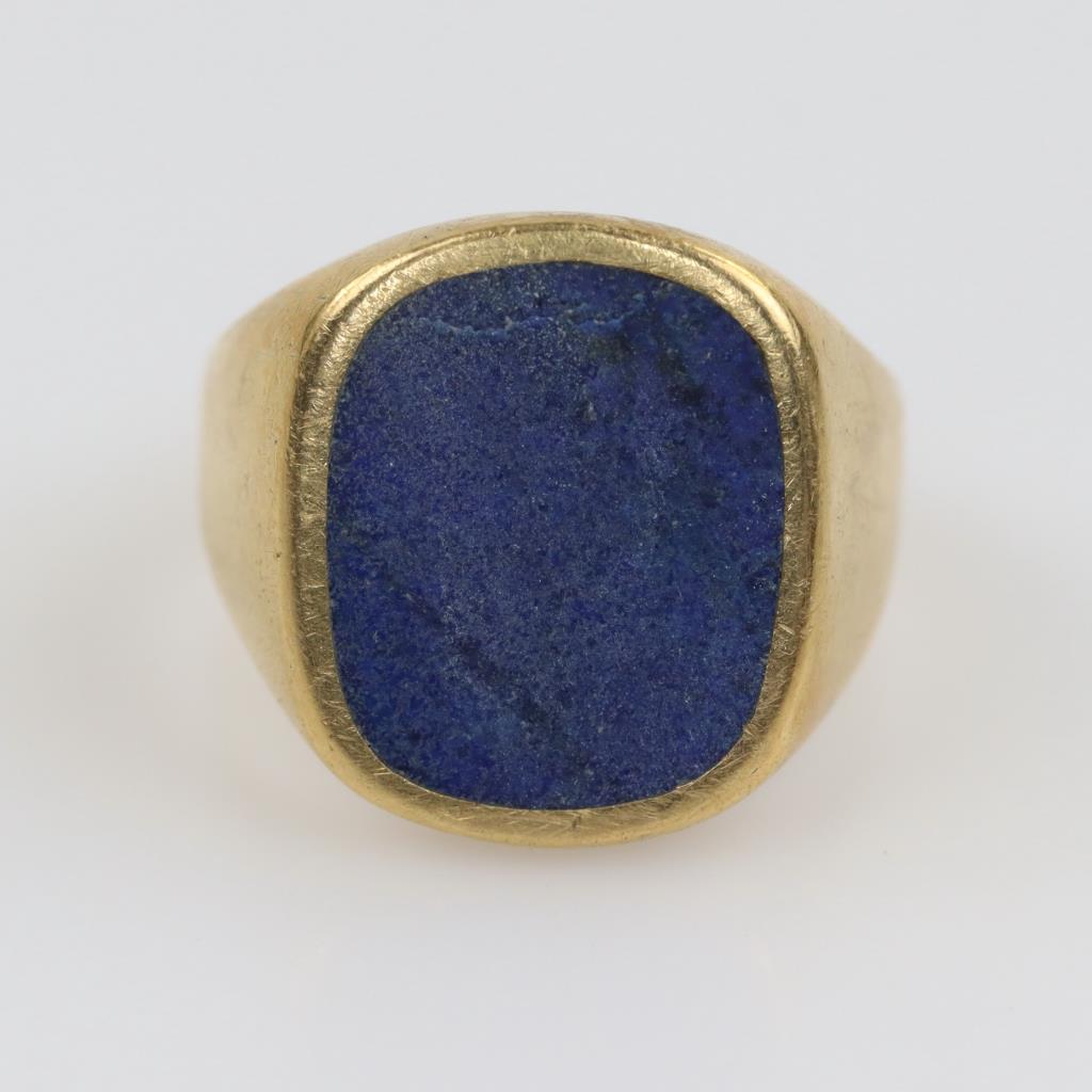 18kt Gold Lapis Slab Stone Signet Ring | Property Room