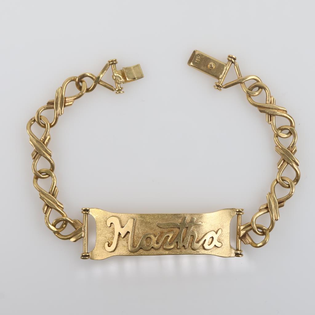 18kt Gold Name Plate "Martha" Bracelet-Evaluated By Our Certified ...