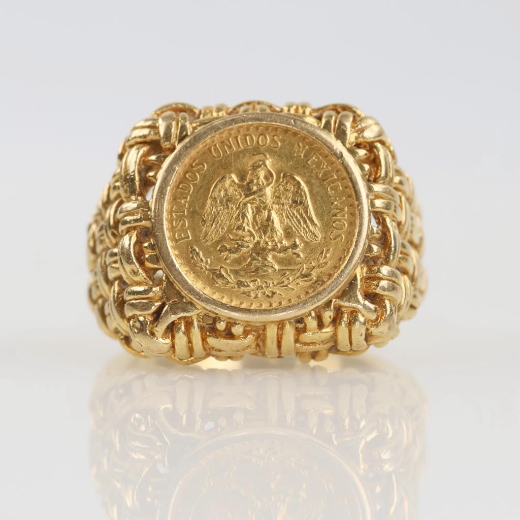 18kt Gold Ring With 1945 2 Pesos Mexican Gold Coin-Evaluated By Our ...