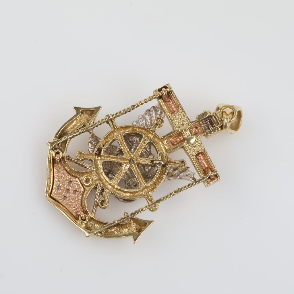 18kt Tri Color Gold Clear And Red Stone Accent Anchor Pendant ...