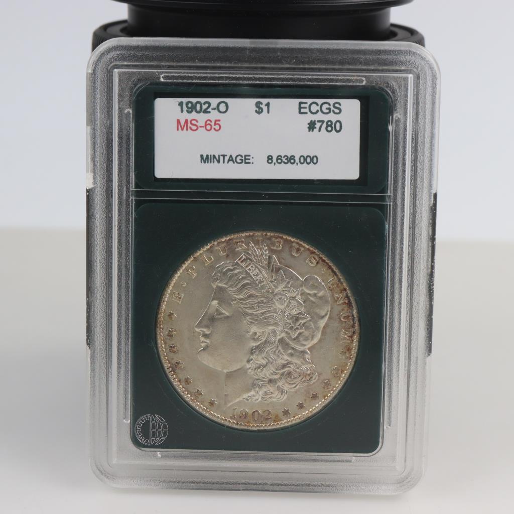 1902-O MS-65 Morgan Silver Dollar ECGS Graded | Property Room
