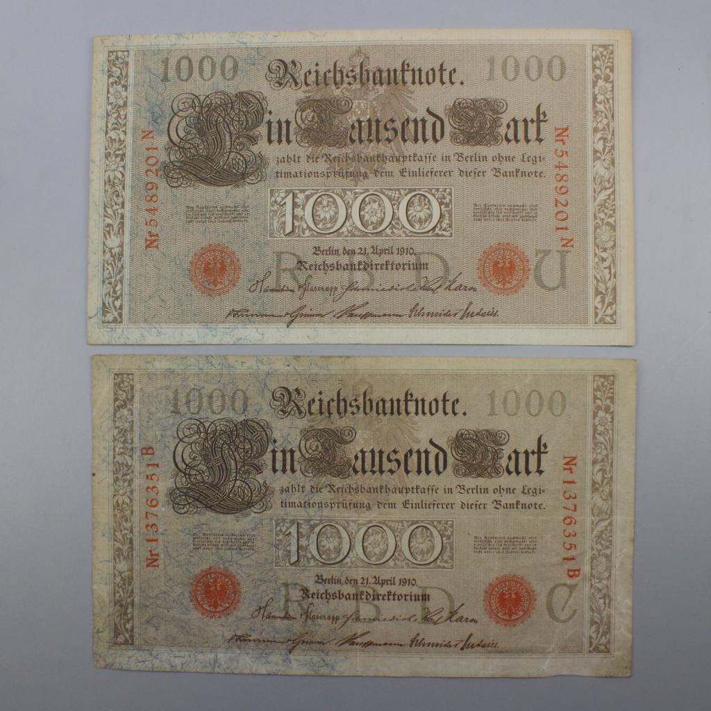 1910 German 1000 Reichsbanknote, 2 Pieces | Property Room