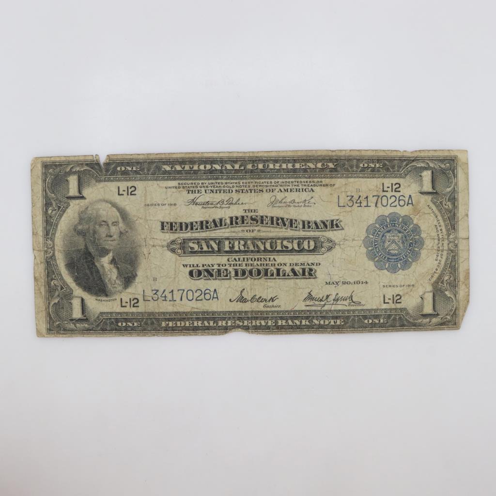 1918 US Federal Reserve Green Eagle Bank San Francisco 1 Dollar Note ...