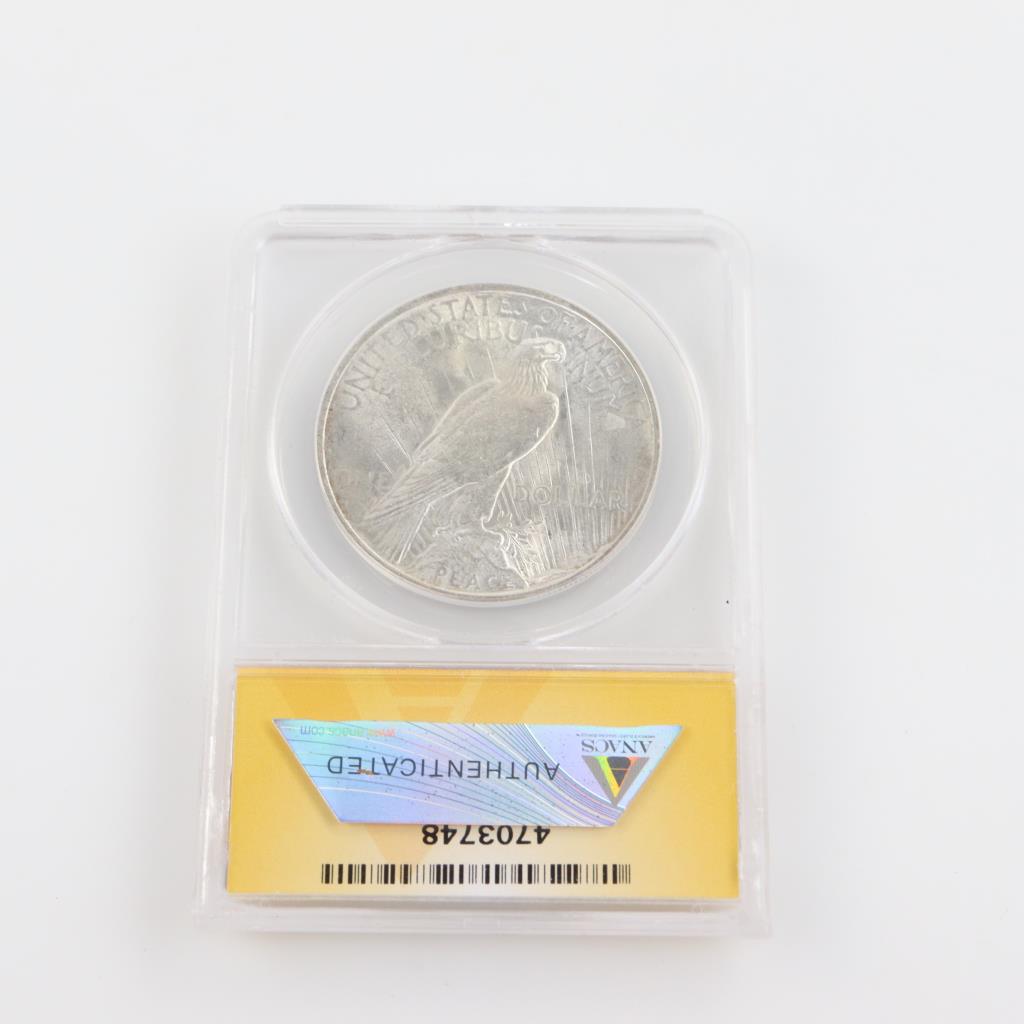 1923 MS62 Peace Silver Dollar ANACS Graded | Property Room