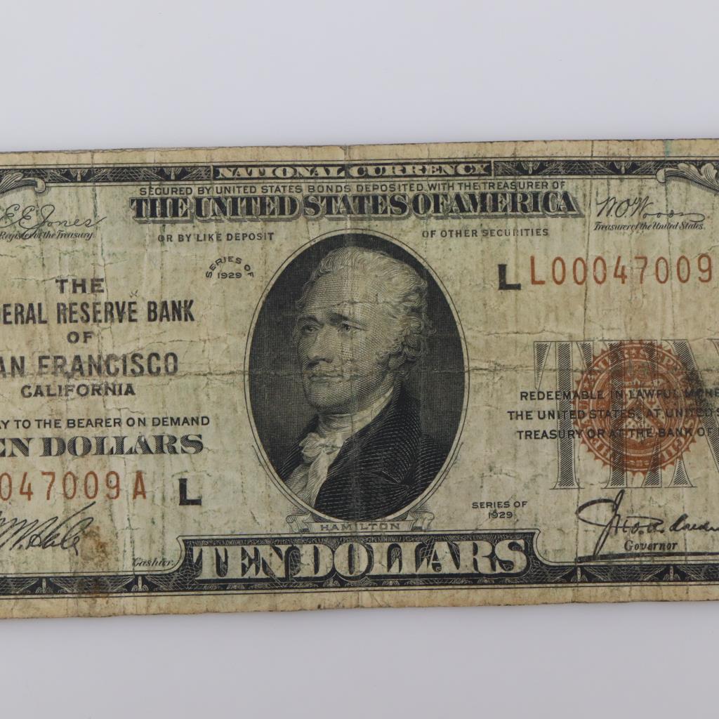 1929 Federal Reserve Bank Note $10 San Francisco, CA | Property Room