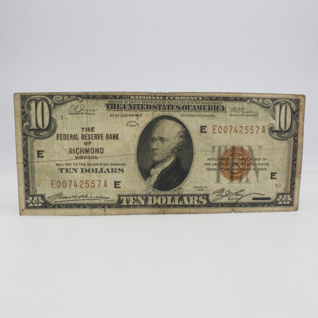 1929 National Bank Note $10 Richmond VA Brown Seal | Property Room