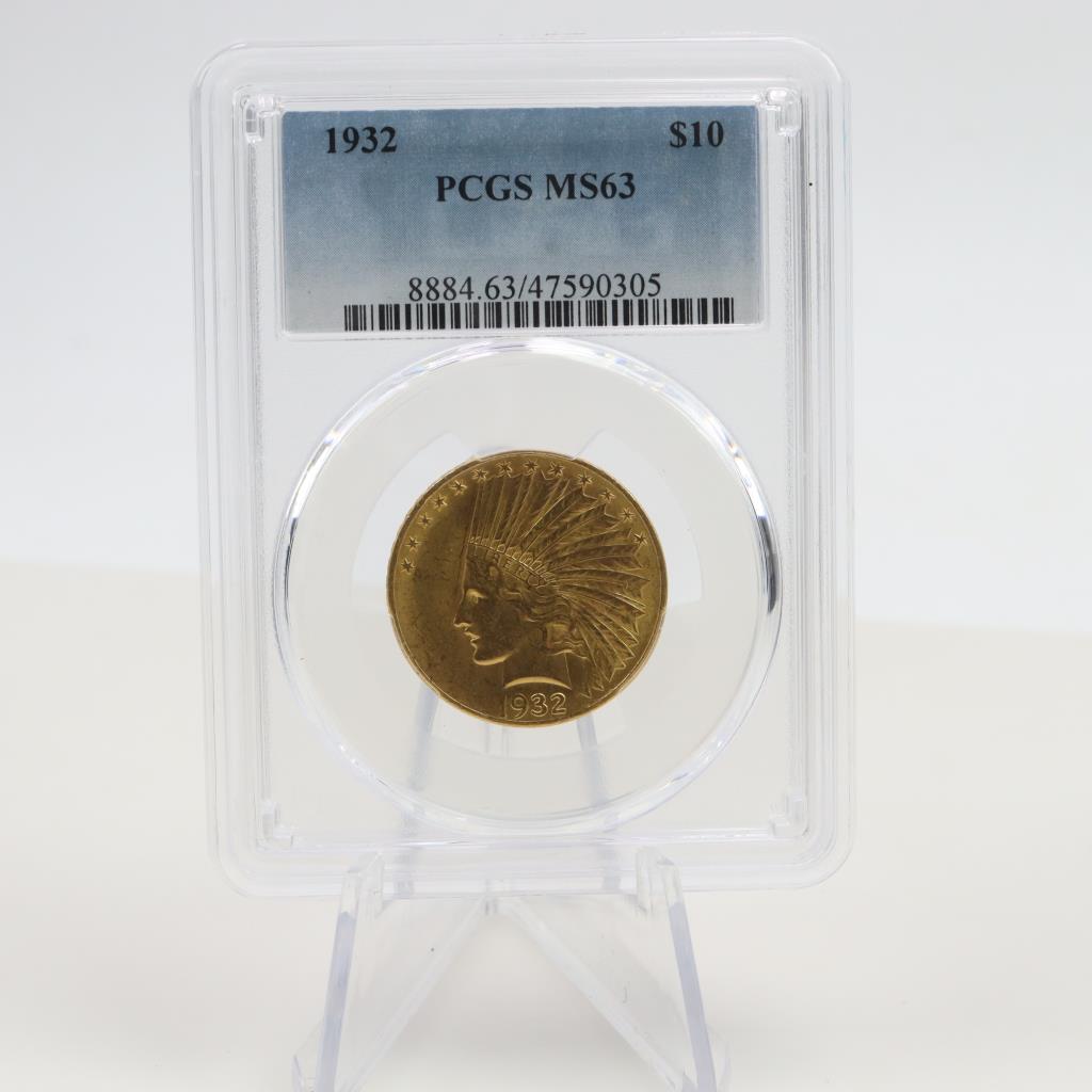 1932 MS63 Indian Head 10 Dollar Gold Coin PCGS Graded | Property Room